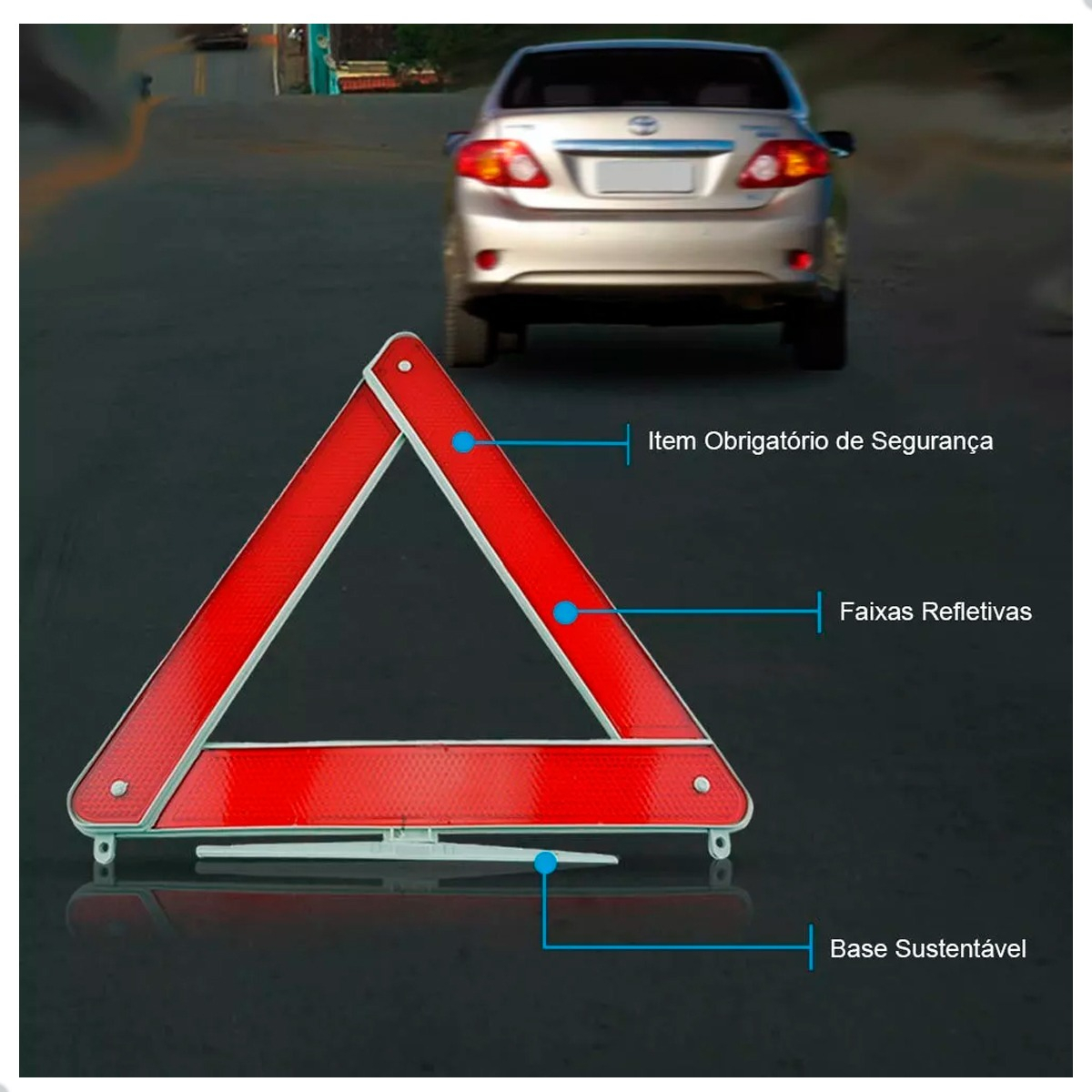 Triângulo Segurança Sinalização Carro Universal Base Branca – Sócoxins